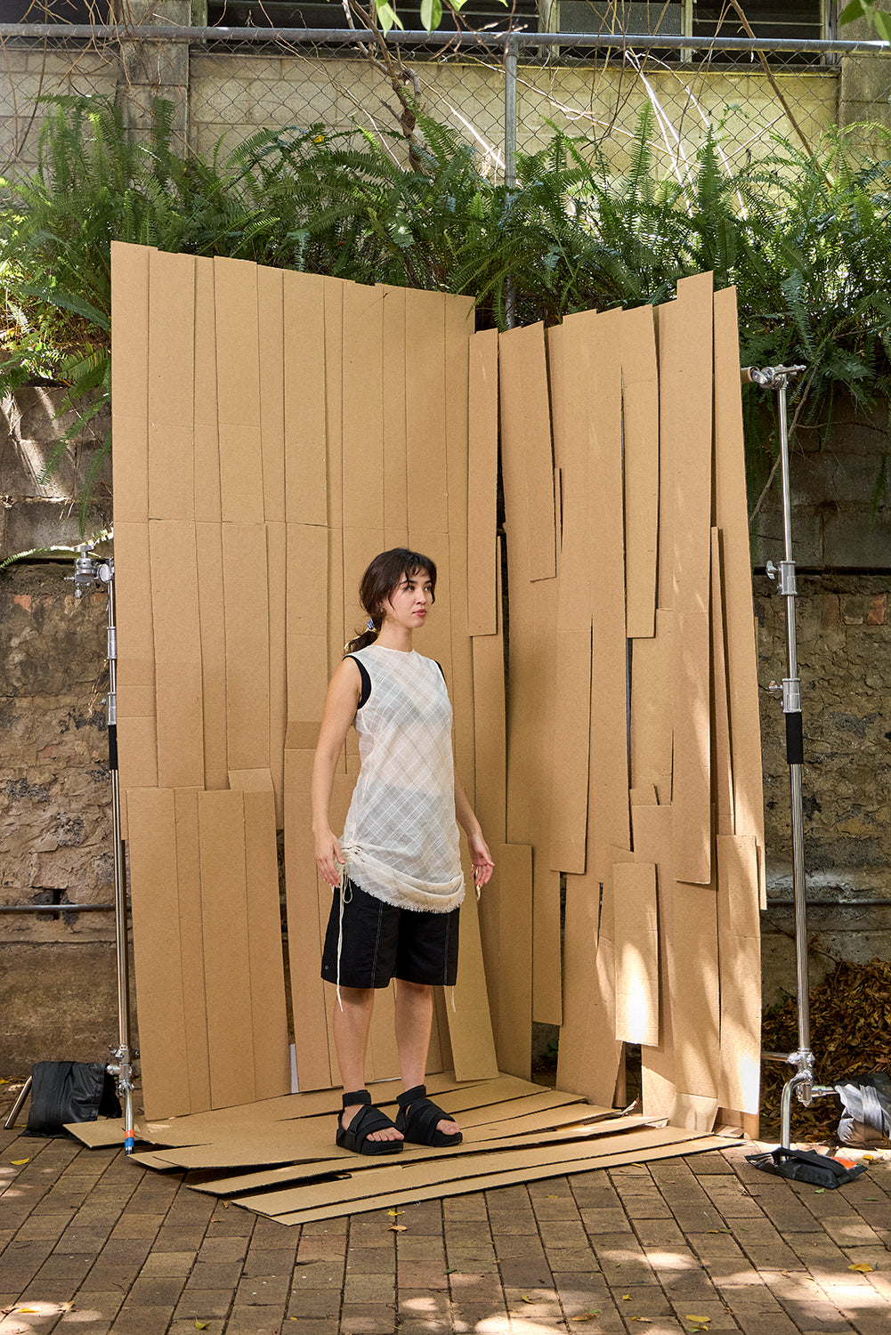 Mini Bias Dress w/Ties - Sheer Check